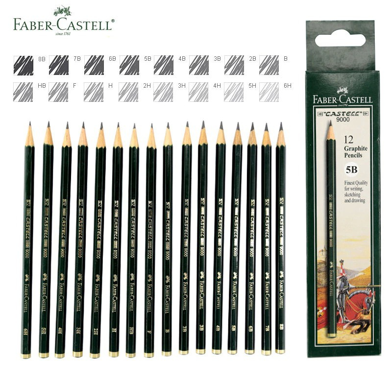 Faber-Castell 9000 Professional Graphite Sketch Pencil Set Box 12s Drawing F H HB B 2B 3B 4B 5B ...