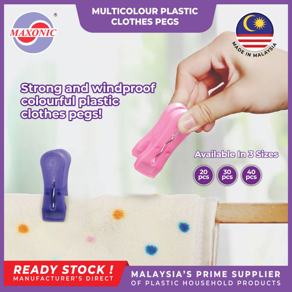 MAXONIC 20/30/40 PCS MULTICOLOR PLASTIC CLOTHES PEG | CLOTHES DRYING ...