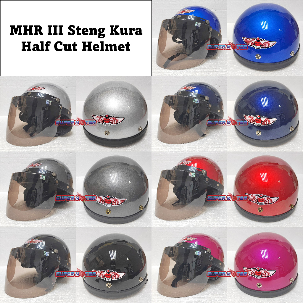 MHR III HELMET / MHR STENG KURA HALF CUT HELMET 3BUTTON VISOR BOGO ...