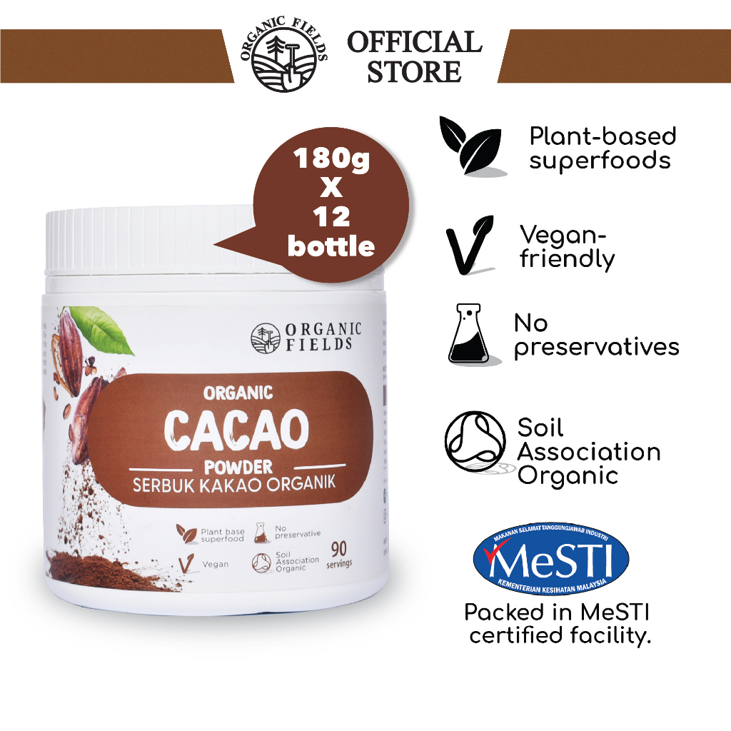 ORGANIC FIELDS Organic Cacao Powder (180g x 12 bottles) | Superfood ...