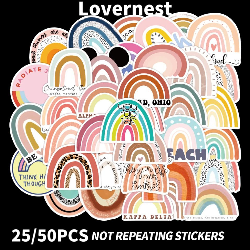50Pcs/25Pcs Cute Cartoon Rainbow Sticker 可爱卡通彩虹贴纸 Luggage Stickers ...