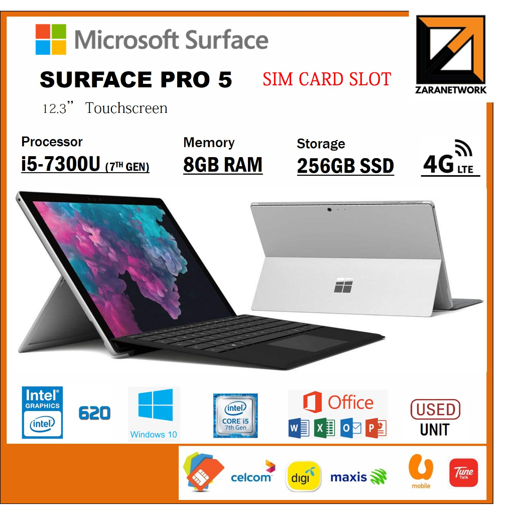 Microsoft Surface Pro 5 LTE/NON LTE (1 YEAR WARRANTY T&C)Core i7 7th GEN 12.3"inch(Refurbished ...