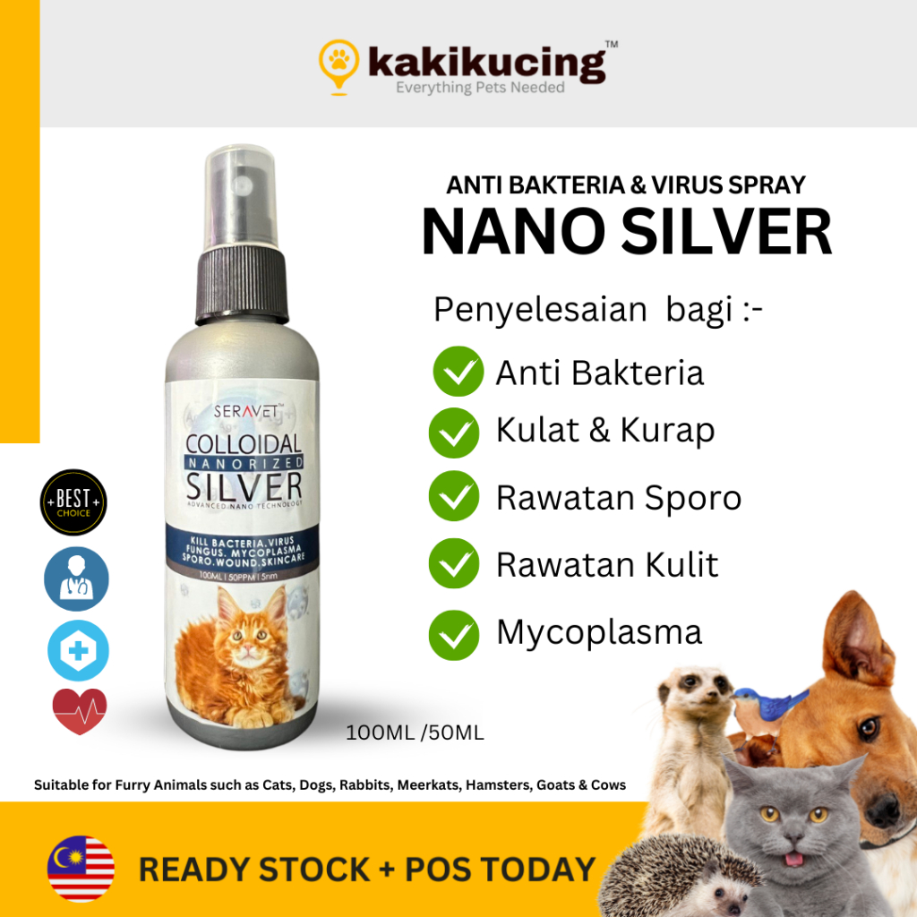 Seravet Nano Spray Pet Fungus/Ringworm/Scabies/Kudis Buta/Wound for Cat ...