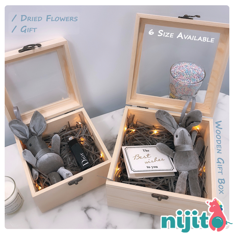 Nijito-Ins Wooden Box Glass Top Cover Jewellery Eternal Flower Storage ...
