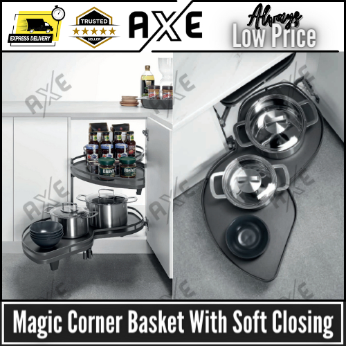 Premium Magic Corner Basket Half Round With Soft Closing Slide | Shopee Malaysia