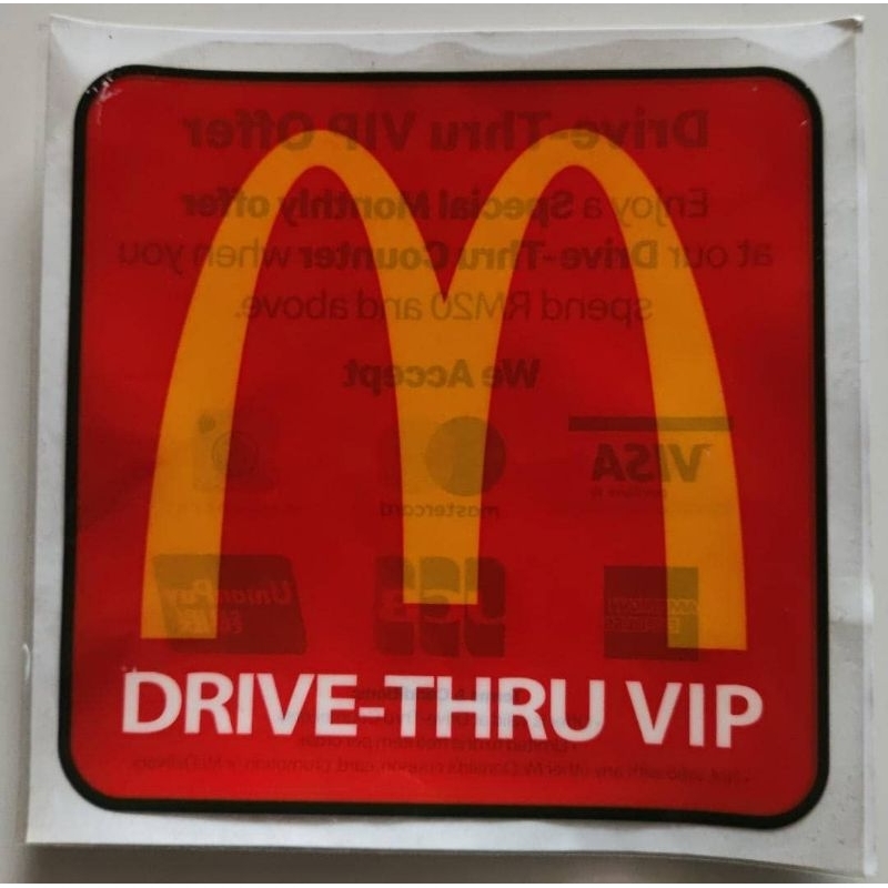 Mcd Mcdonalds McDonald's Vip Shell Road Tax Car Sticker Windscreen ...