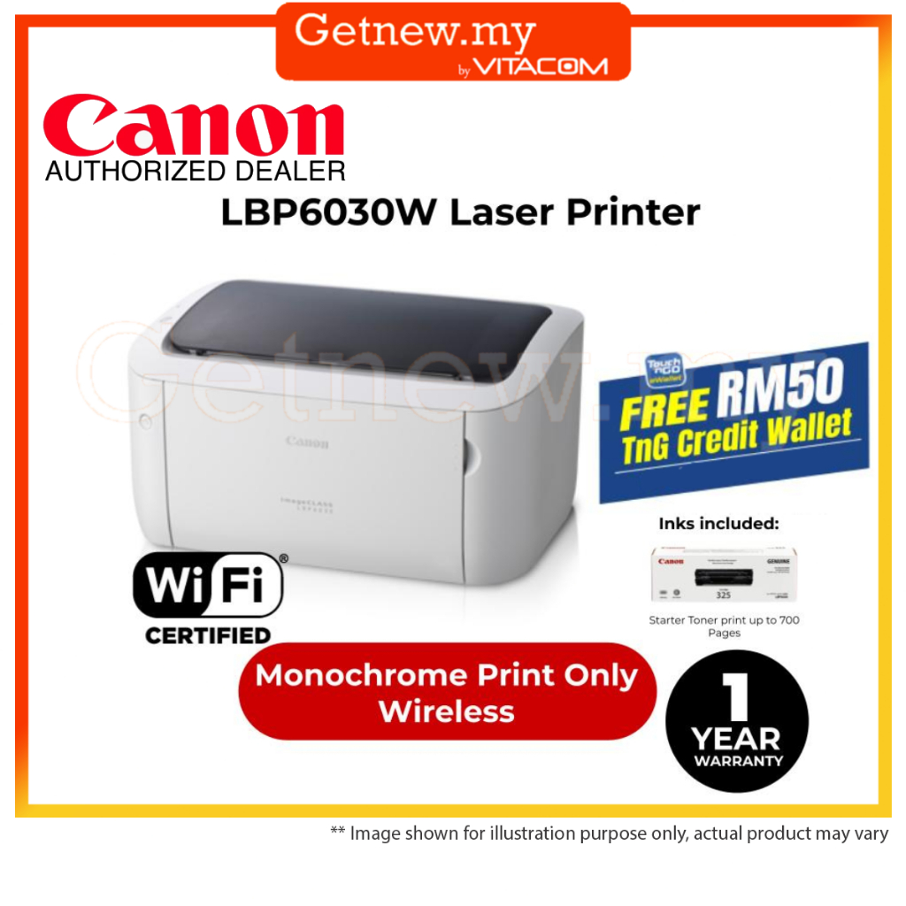 CANON LBP6030 / LBP6030W ORIGINAL LASER PRINTER SINGLE FUNCTION MONOCHROME WIRELESS | Shopee ...