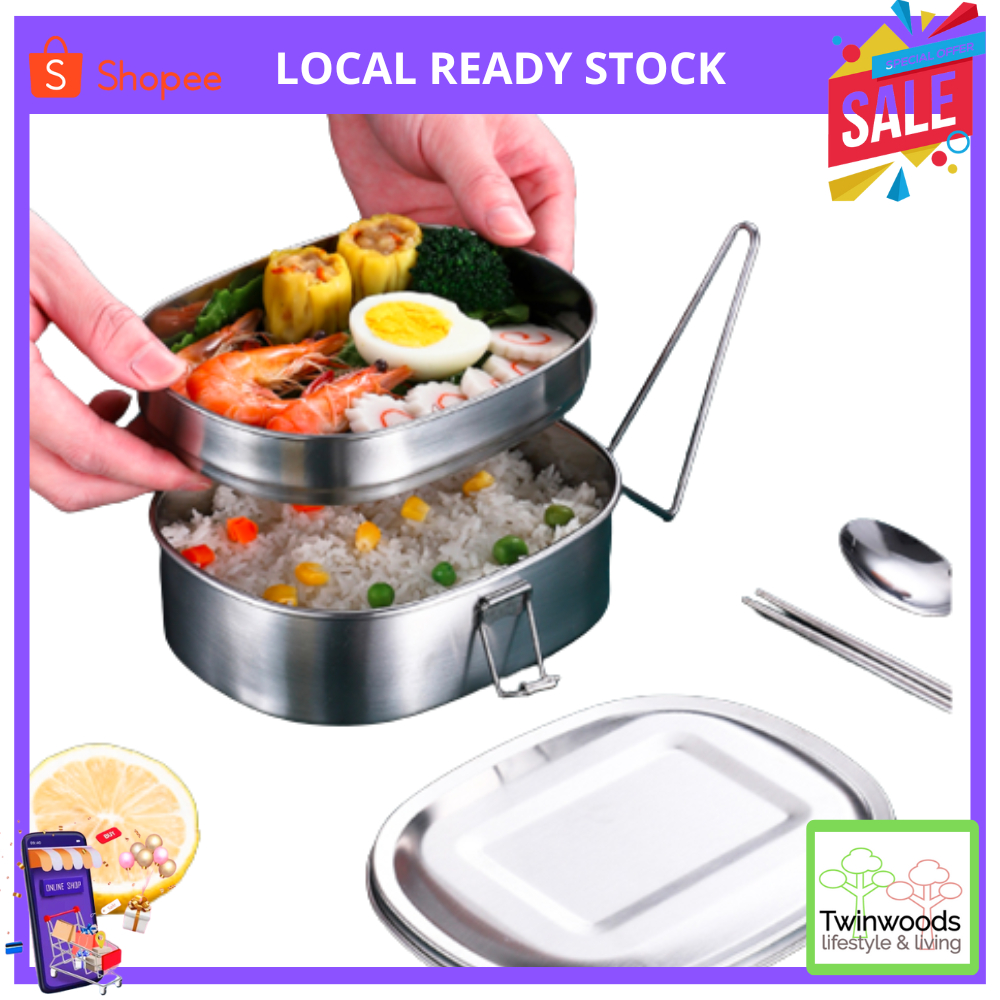 Stainless Steel Lunch Box Mess Tin XL Two-Tier Bento Box 不锈钢午餐盒露营饭盒XL ...