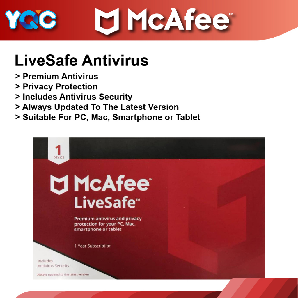 Mcafee Live Safe Premium Antivirus for Window Mac Smartphone Tablet ...