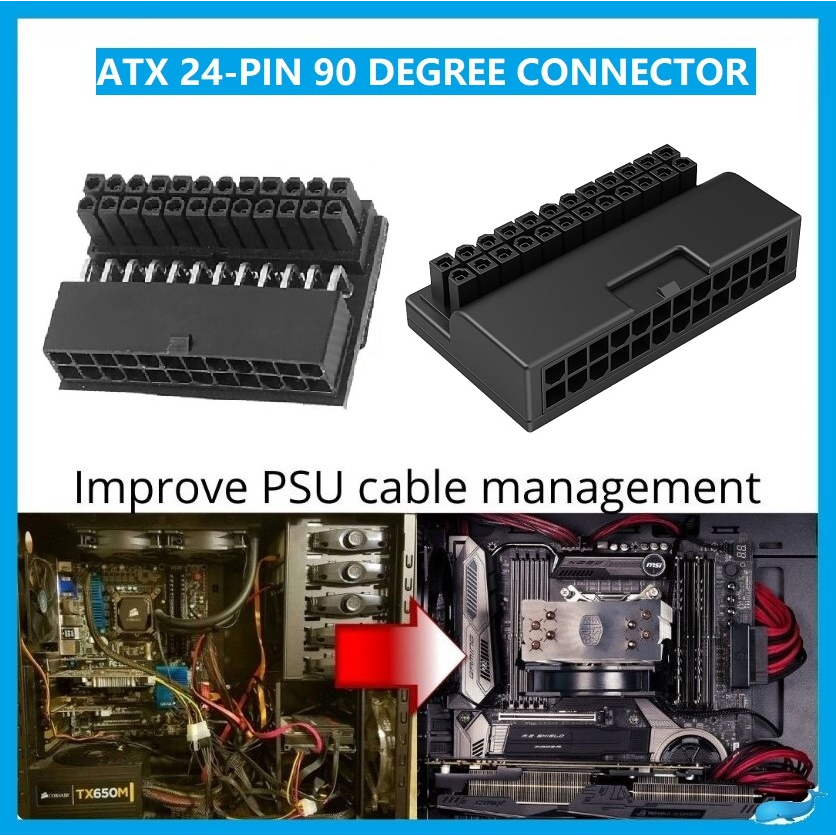 ATX 24Pin 90 Degree Adapter for Motherboard 24pin to 24 pin Power ...
