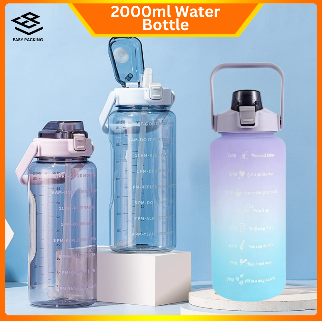 2000ml Reminder water bottle with straw scale big bottle 2Liter gym bottle sport water bottles ...