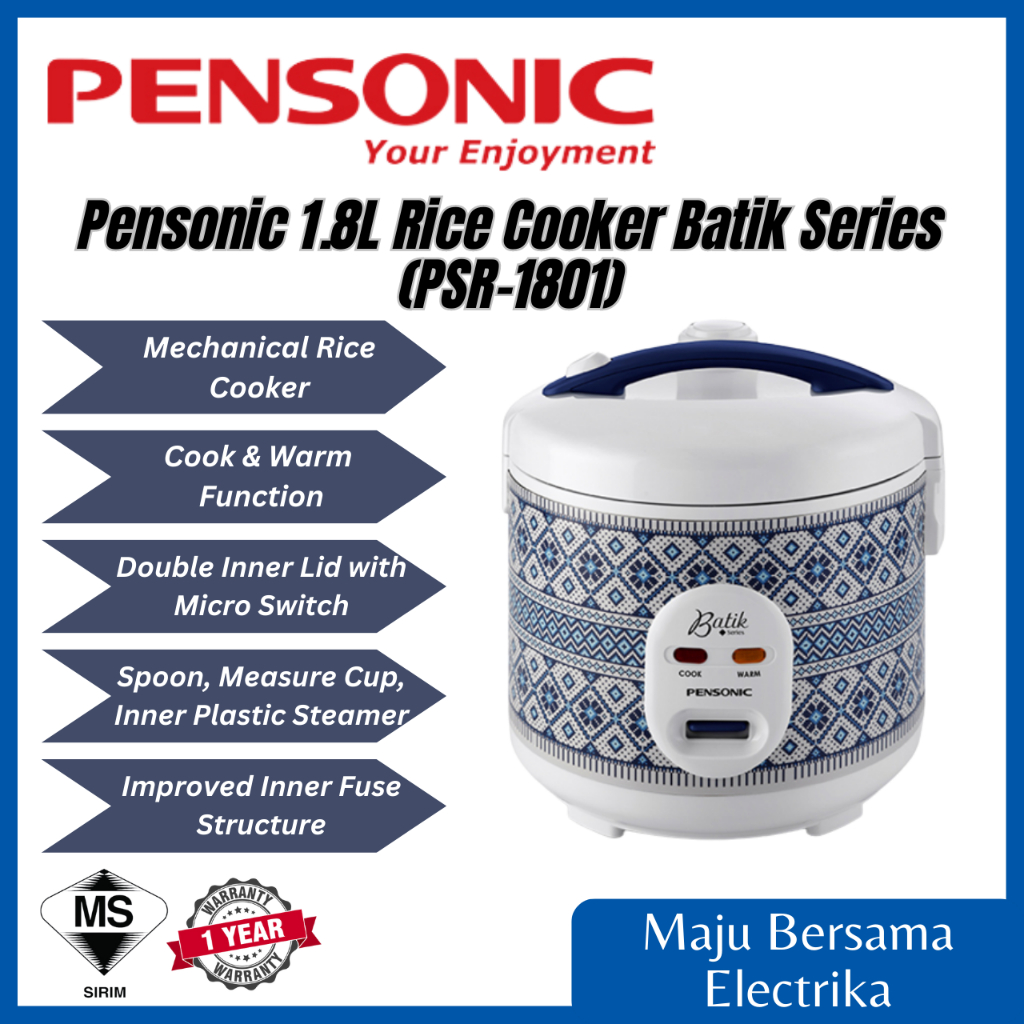 Pensonic PSR-1801 Batik Rice Cooker 1.8L / Pensonic PEN-PRC1802S ...