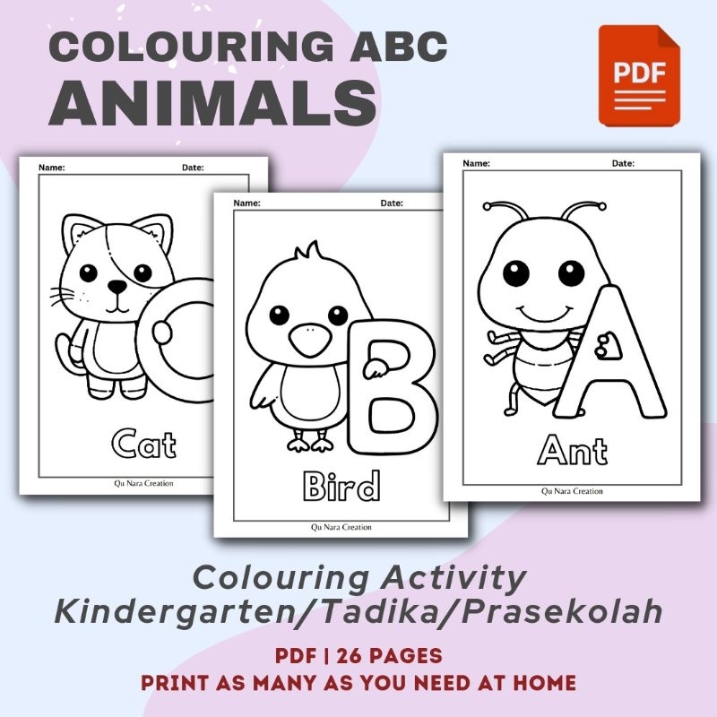 [PDF] Colouring ABC Animals (English) - Children Learning Preschool ...