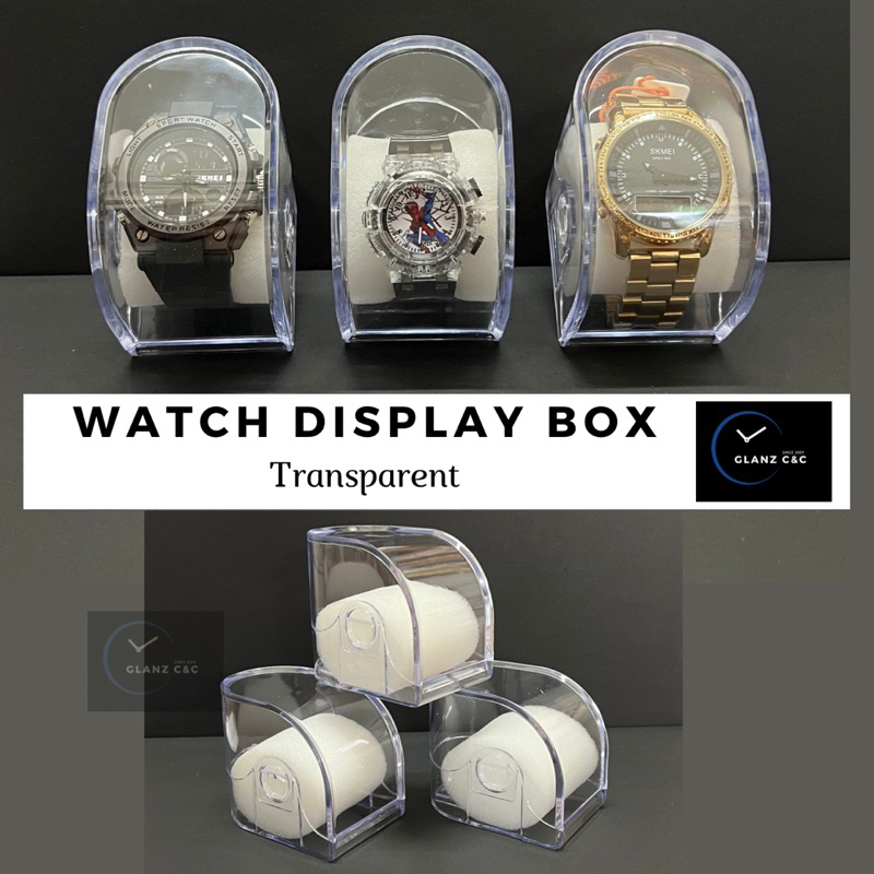 Transparent Case With Lid Hard Plastic Watch display Stroage Box Gift ...