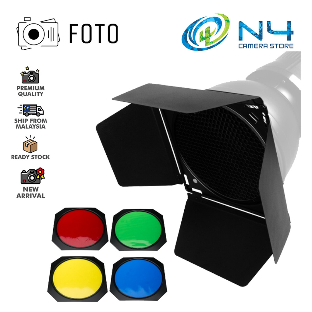 Foto BD-04 Barn Door + Honeycomb Grid + 4 Color Filter for Standard ...