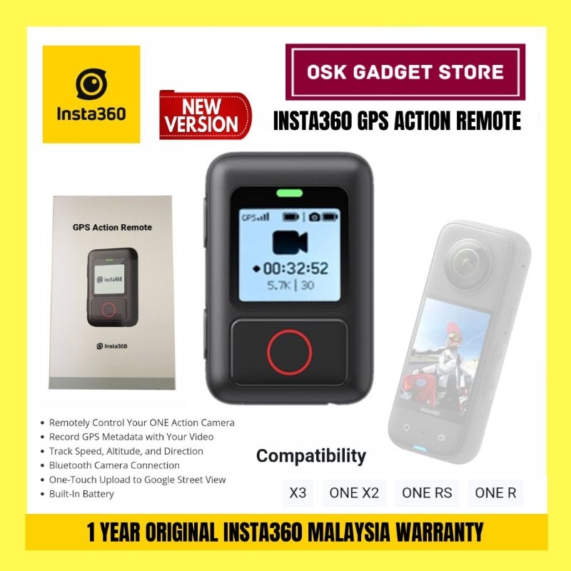 Insta360 GPS Action Remote For Insta360 One X2 X3 R RS Camera | 1 Year ...