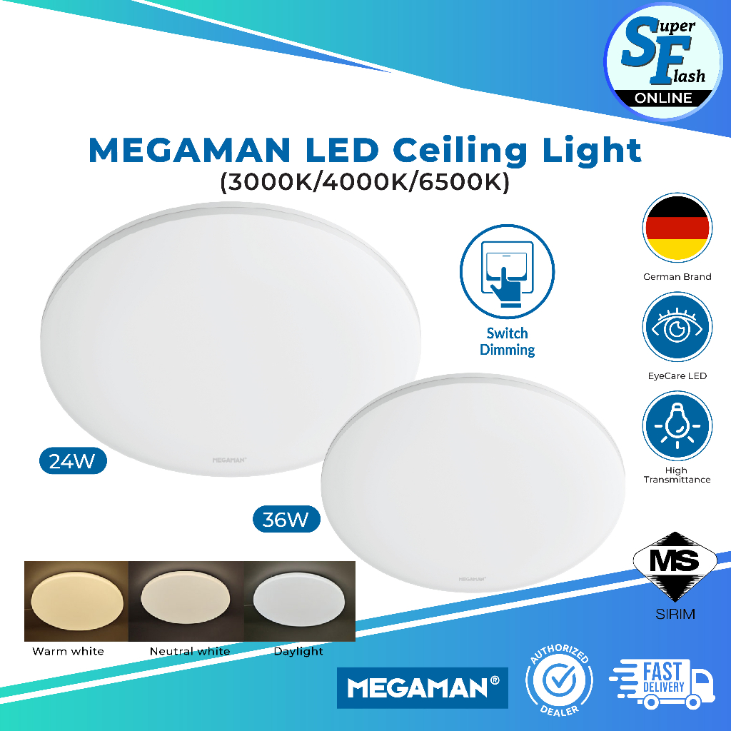 MEGAMAN MXL1075 LED Round Surface Ceiling Light 24W/36W 12"/14" (White ...