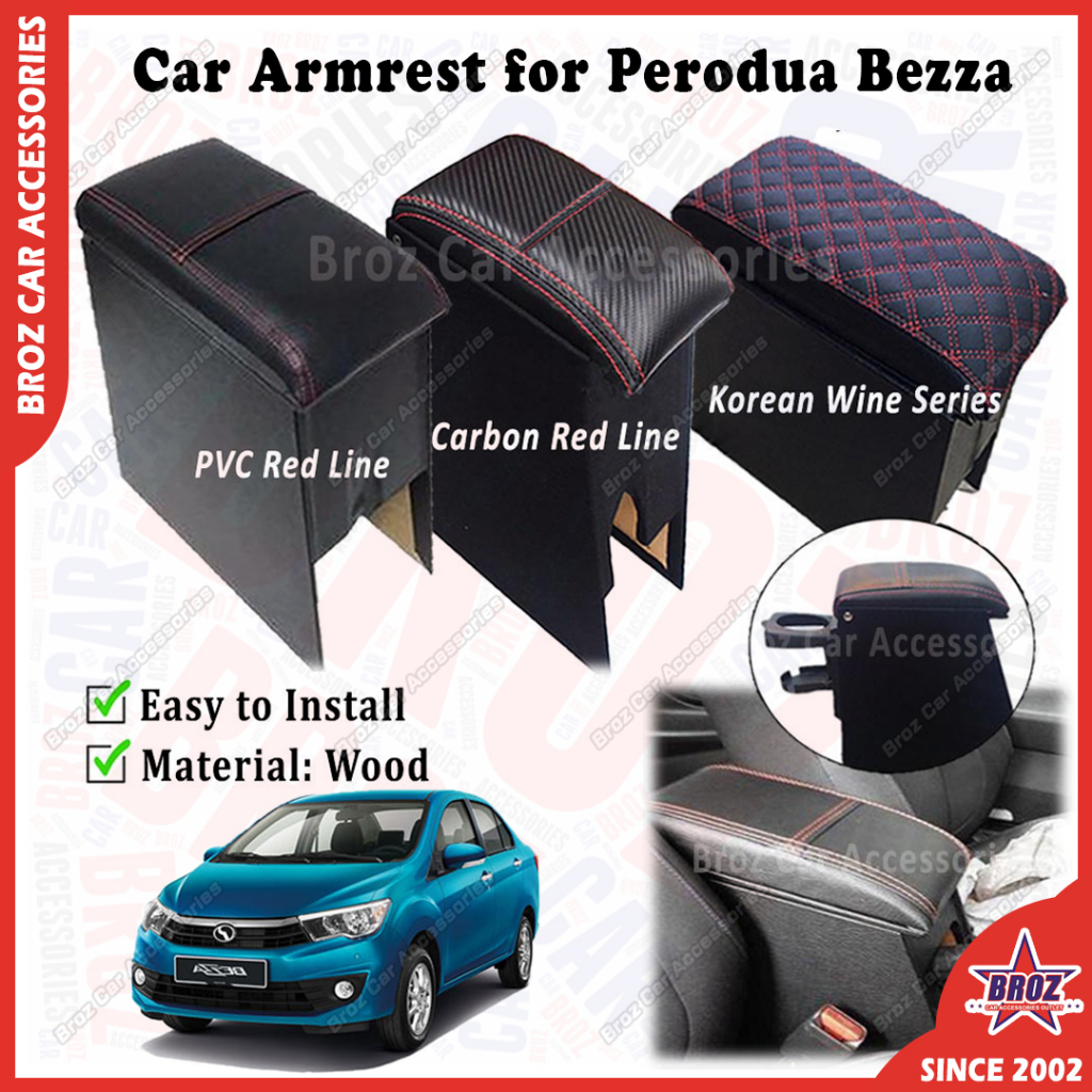For Perodua Bezza Car Armrest Tempat Letak Tangan Kereta PVC Red Line ...