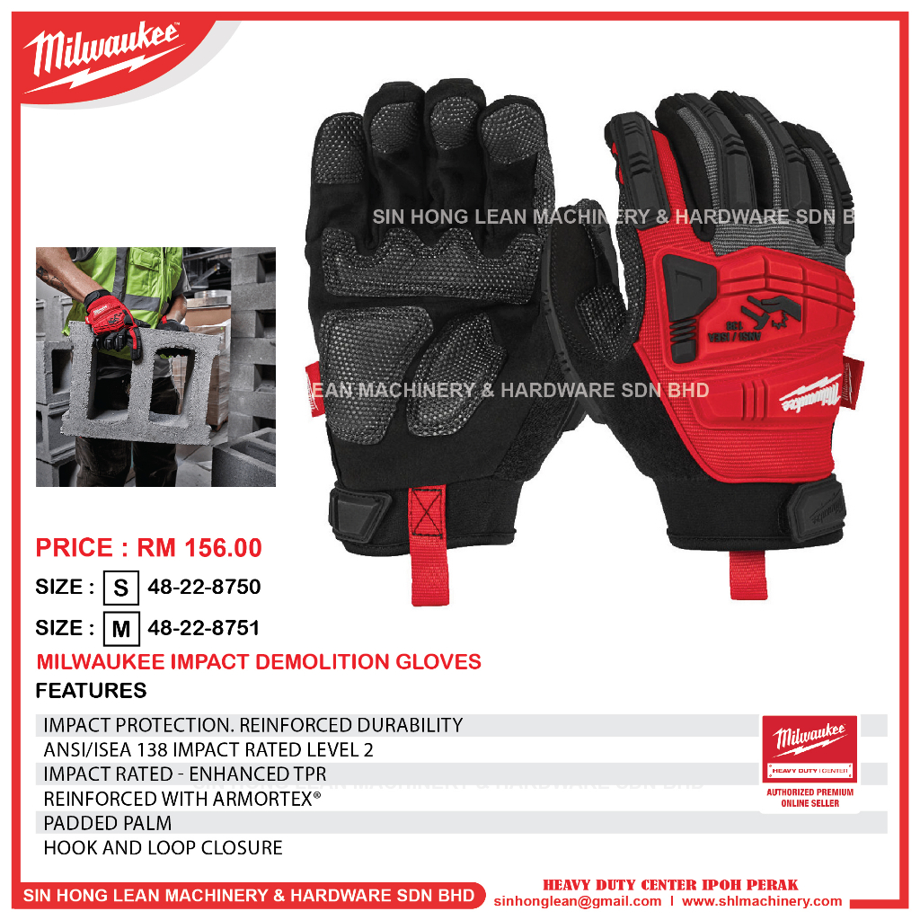 Milwaukee Impact Demolition Gloves S 48-22-8750 / M 48-22-8751 | Shopee ...