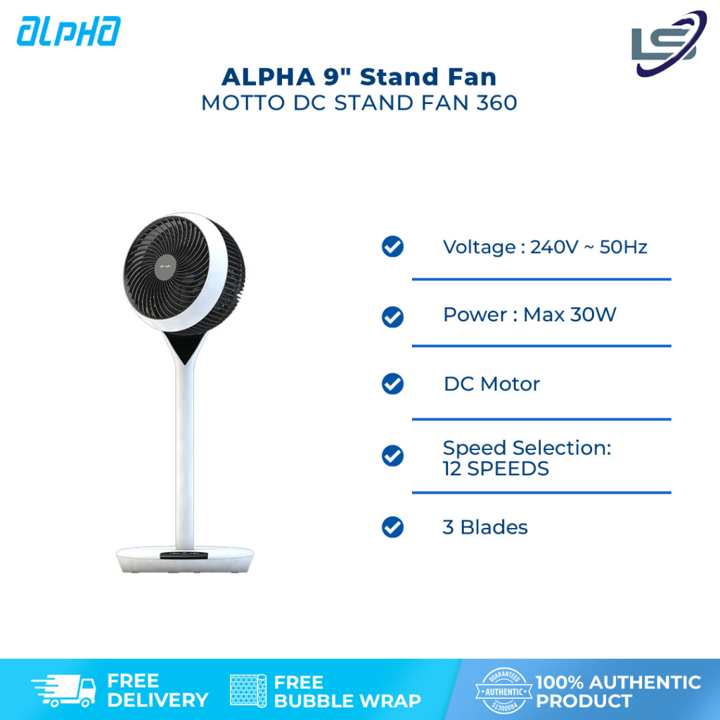 ALPHA 9" Stand Fan MOTTO DC STAND FAN 360 | Auto Swing | LED Display ...