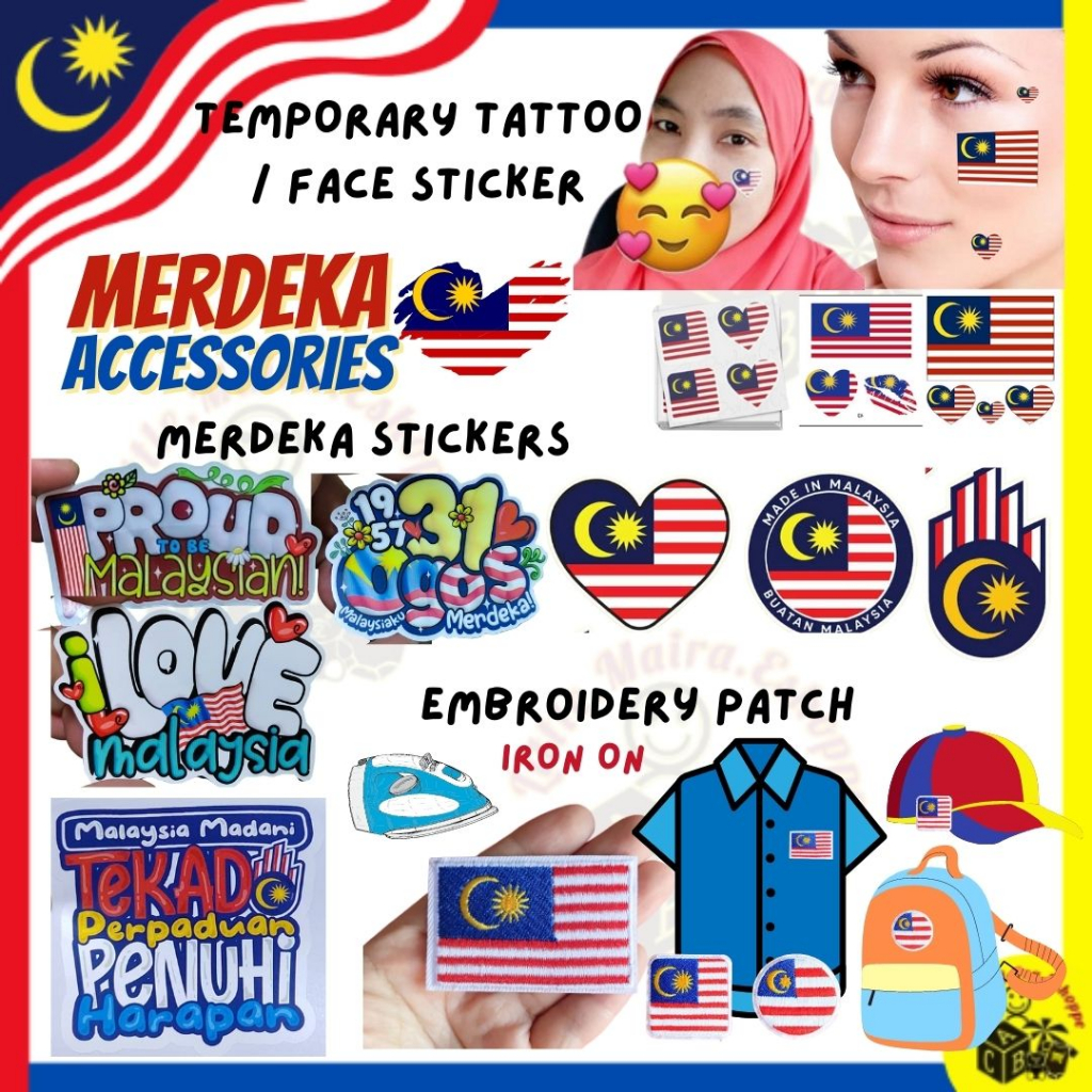 MERDEKA Sticker Temporary Tattoo Face Malaysia Flag Tatu Sementara ...