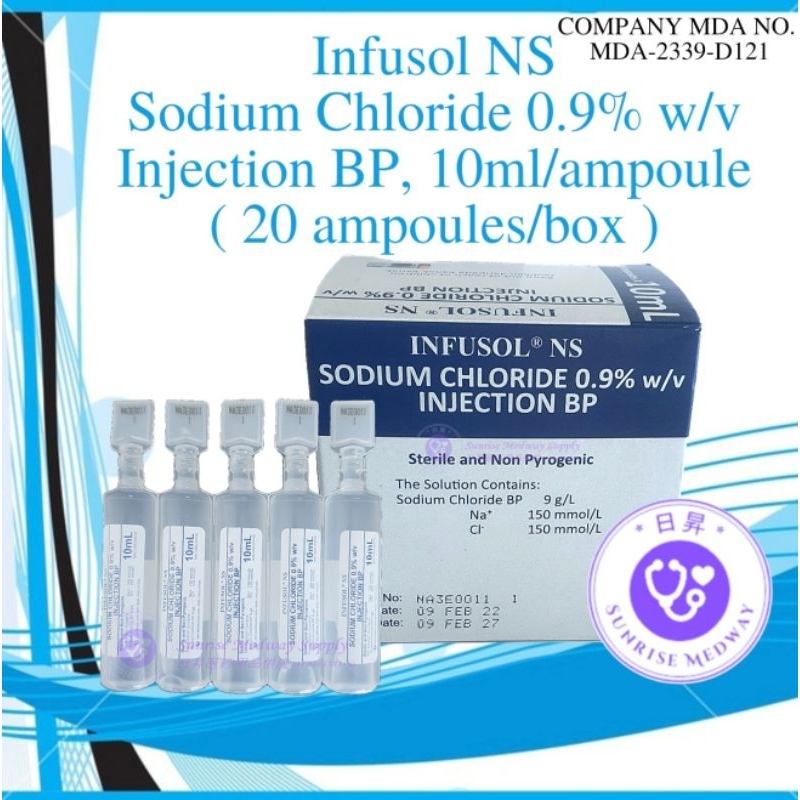 Infusol NS Sodium Chloride 0.9% w/v Injection BP, 10ml/ampoule, 20 ampoules/box | Shopee Malaysia