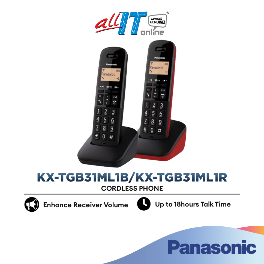 Panasonic Digital Cordless Phone KX-TGB31ML1B/KX-TGB31ML1R (Call Block, 18 Hours Talk Time, User ...