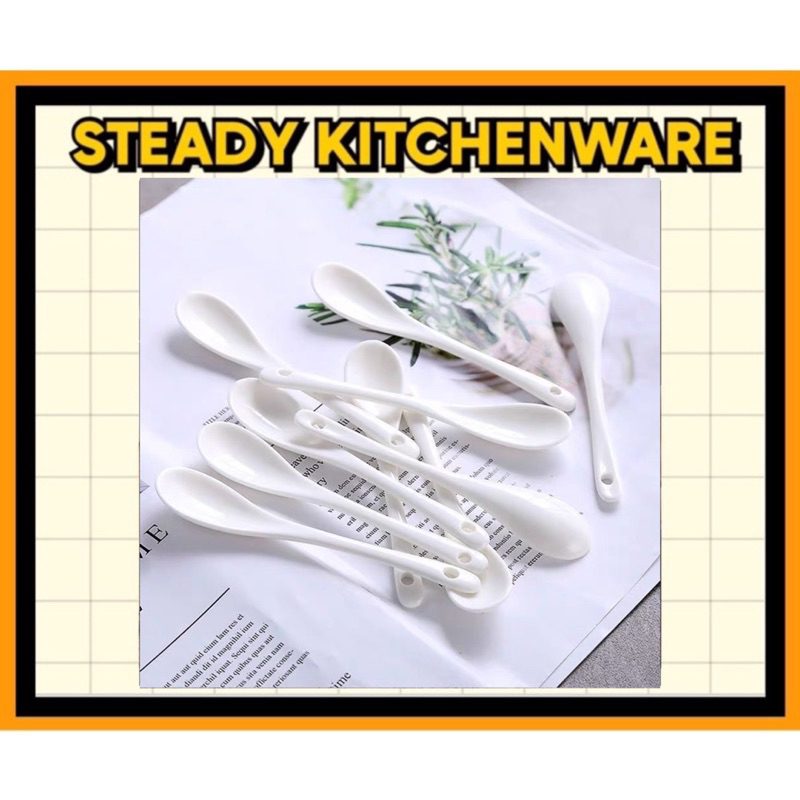 (6pcs)13cm White Ceramic Coffee Spoon Cappuccino Spoon Milk Tea Spoon ...