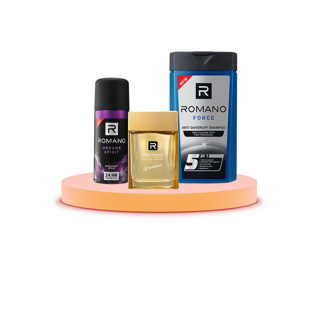 ROMANO EDP Grandiose 100ml + Deodorant Spray Urbane 150ml + Shampoo ...