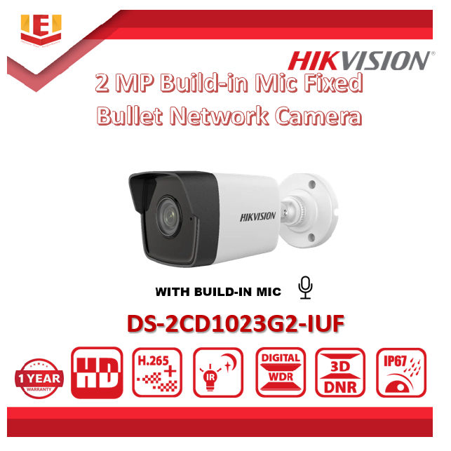 HIKVISION DS-2CD1023G2-IUF 2MP Build-in Mic Fixed Bullet Network Camera | Shopee Malaysia