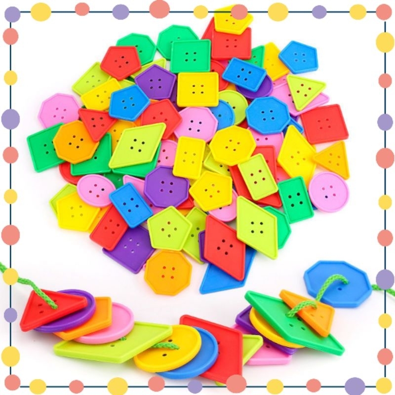 [100pcs/set] Montessori Toy Button Lacing Geometry Shapes Threading ...