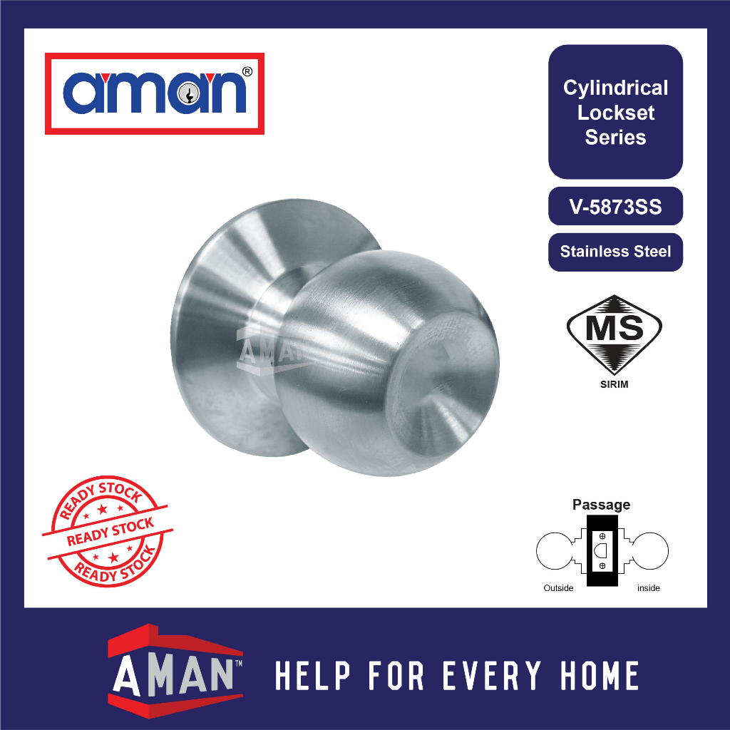 AMAN Big Rose Cylindrical Door Knob Lock Set Entrance Storeroom Privacy ...