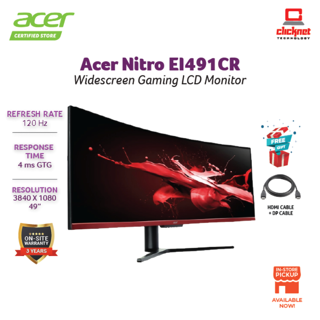 ACER EI491CR 49" DFHD 144HZ HDR FHD 144HZ HDR 400 CURVE FREESYNC GAMING ...