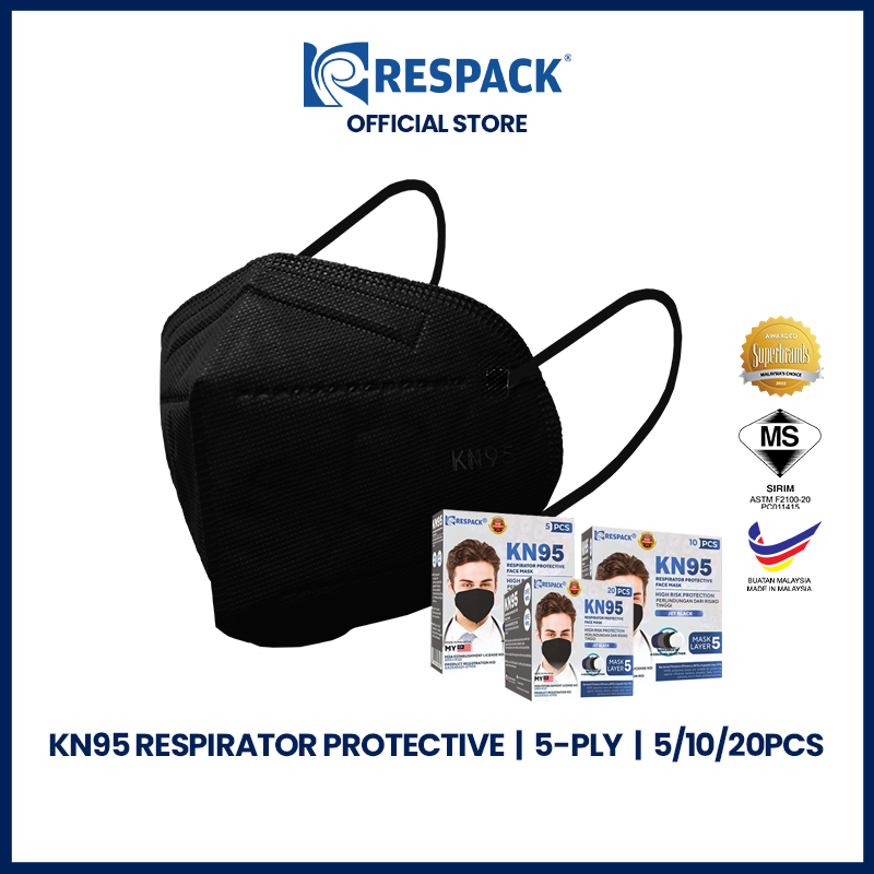 RESPACK KN95 Respirator 5-Ply Protective Face Mask (Jet Black) | Shopee Malaysia