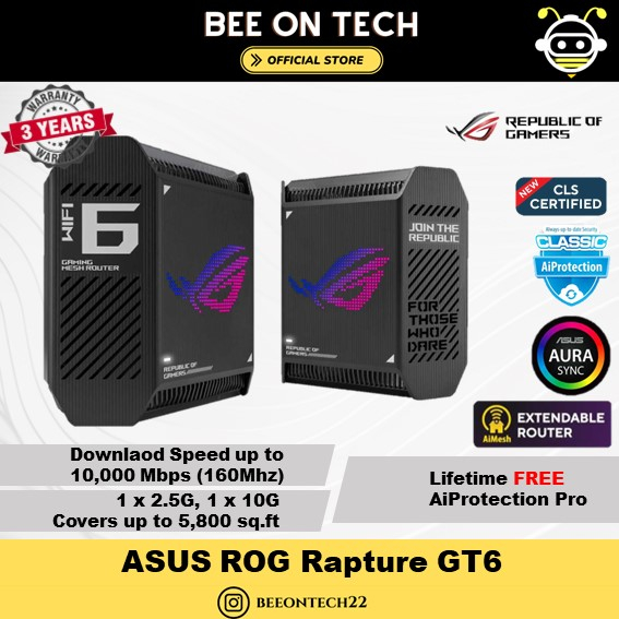 ASUS ROG Rapture GT6 Tri-Band WiFi 6 Mesh WiFi System, covers up to ...