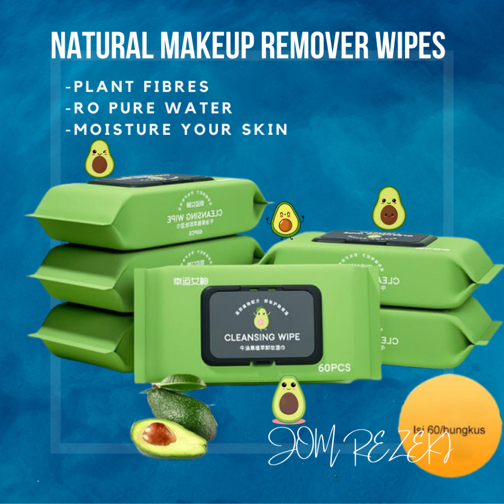 JOM 60PCS Avocado Face Wet Tissue Makeup Remover Wipe Deep Cleansing ...