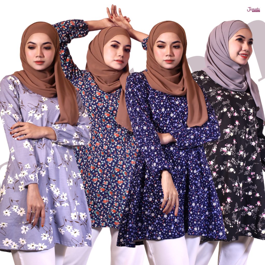JAMEELA SOFT COTTON BLOUSE LABUH MUSLIMAH FASHION PLUS SIZE PRINTED ...