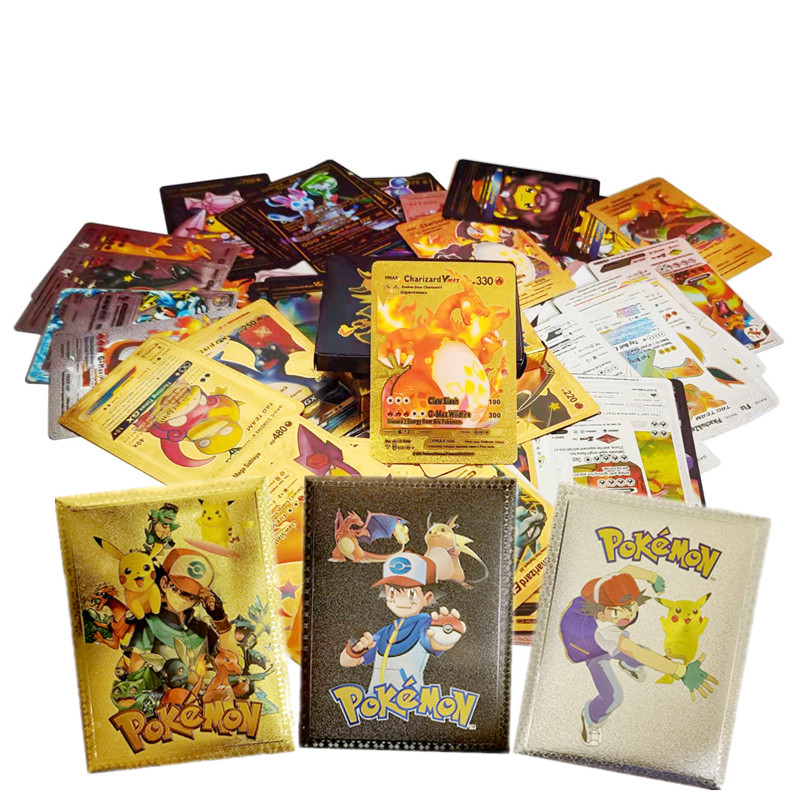 10 Pcs Pokemon Trading Cards Metal Gold Silver Black English Version ...