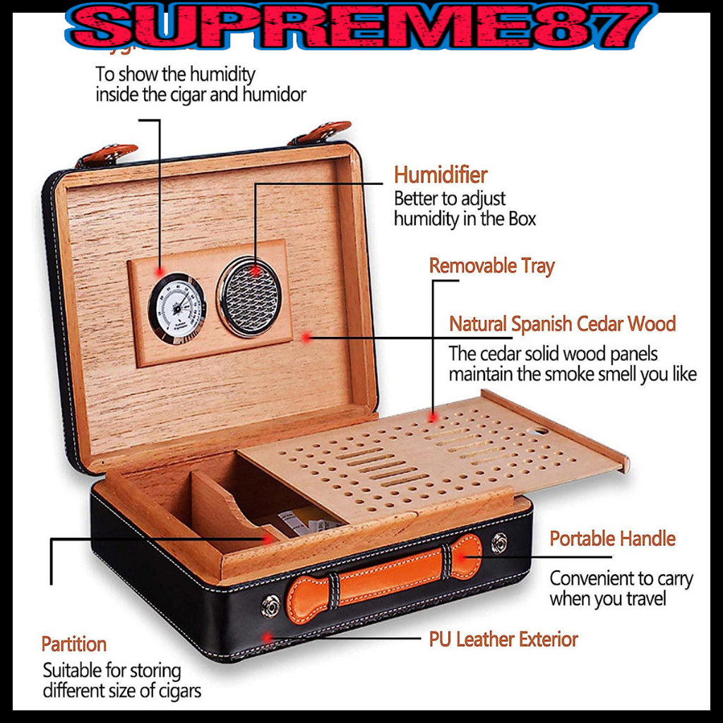 Cuba Humidor Case Moisturizing Box With Hygrometer Humidifier 50pcs ...