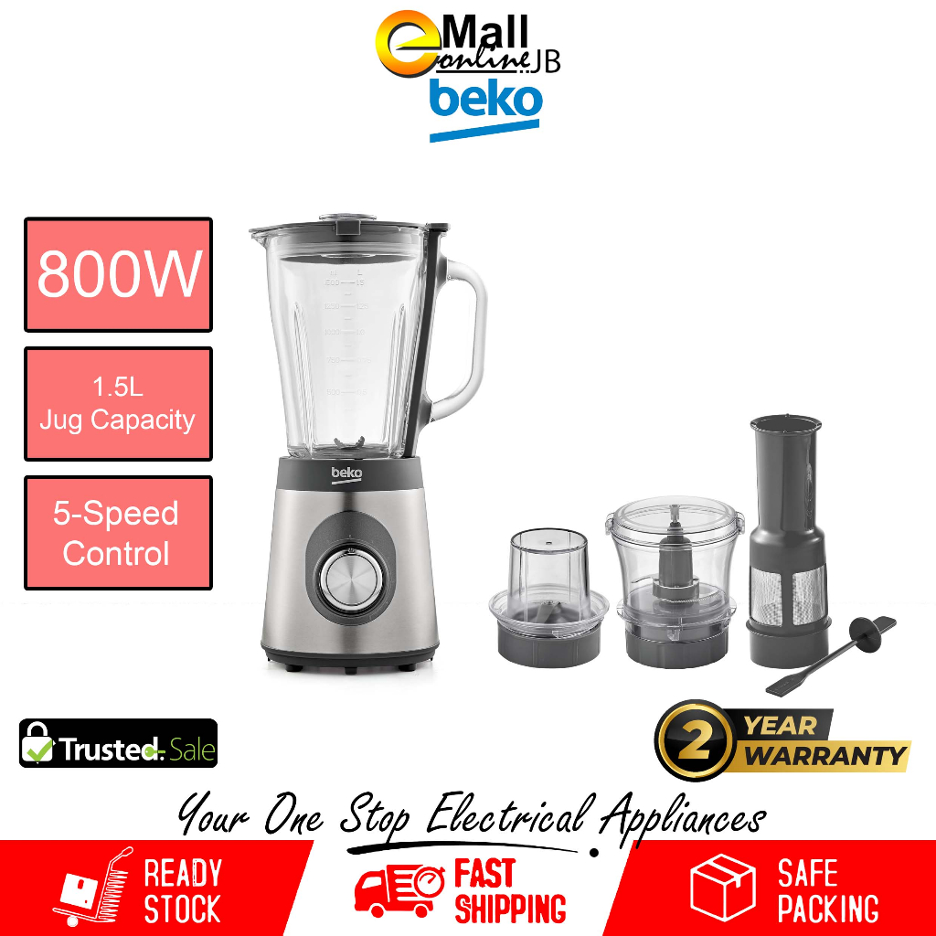 Beko Blender (1.5L/800W) 5-Speed Settings Glass Jug Blender TBN 30848 X ...
