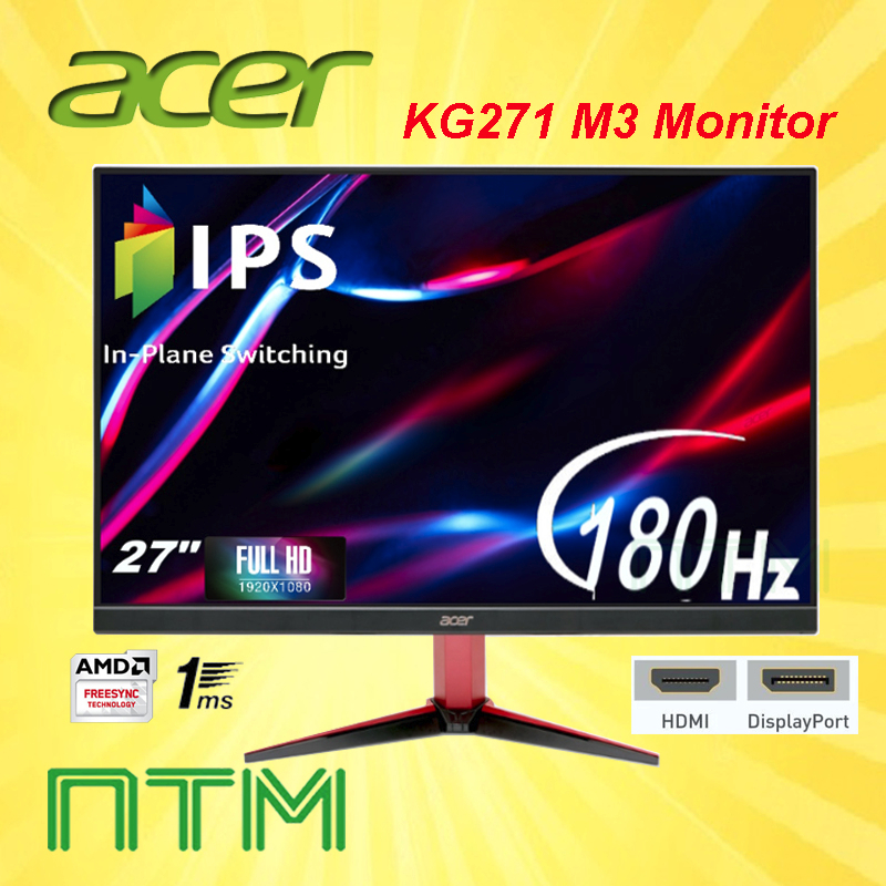 Acer KG271 M3 27" TN LED GAMING MONITOR FHD 1920X1080 0.5MS 180Hz HDMI ...