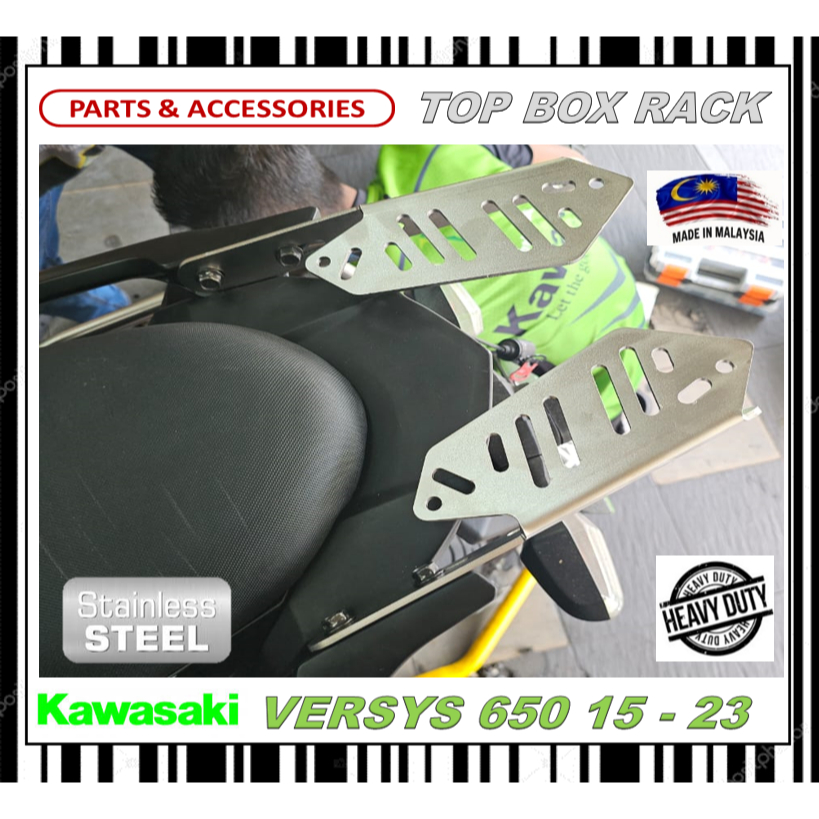 KAWASAKI VERSYS 650 2015 - 2023 TOP BOX RACK HEAVY DUTY STAINLESS STEEL ...