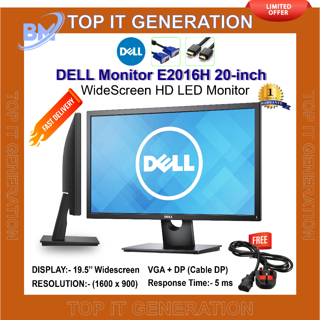 Dell E2016H 20 Inch Widescreen Flat Panel Refurbished Monitor (Black ...