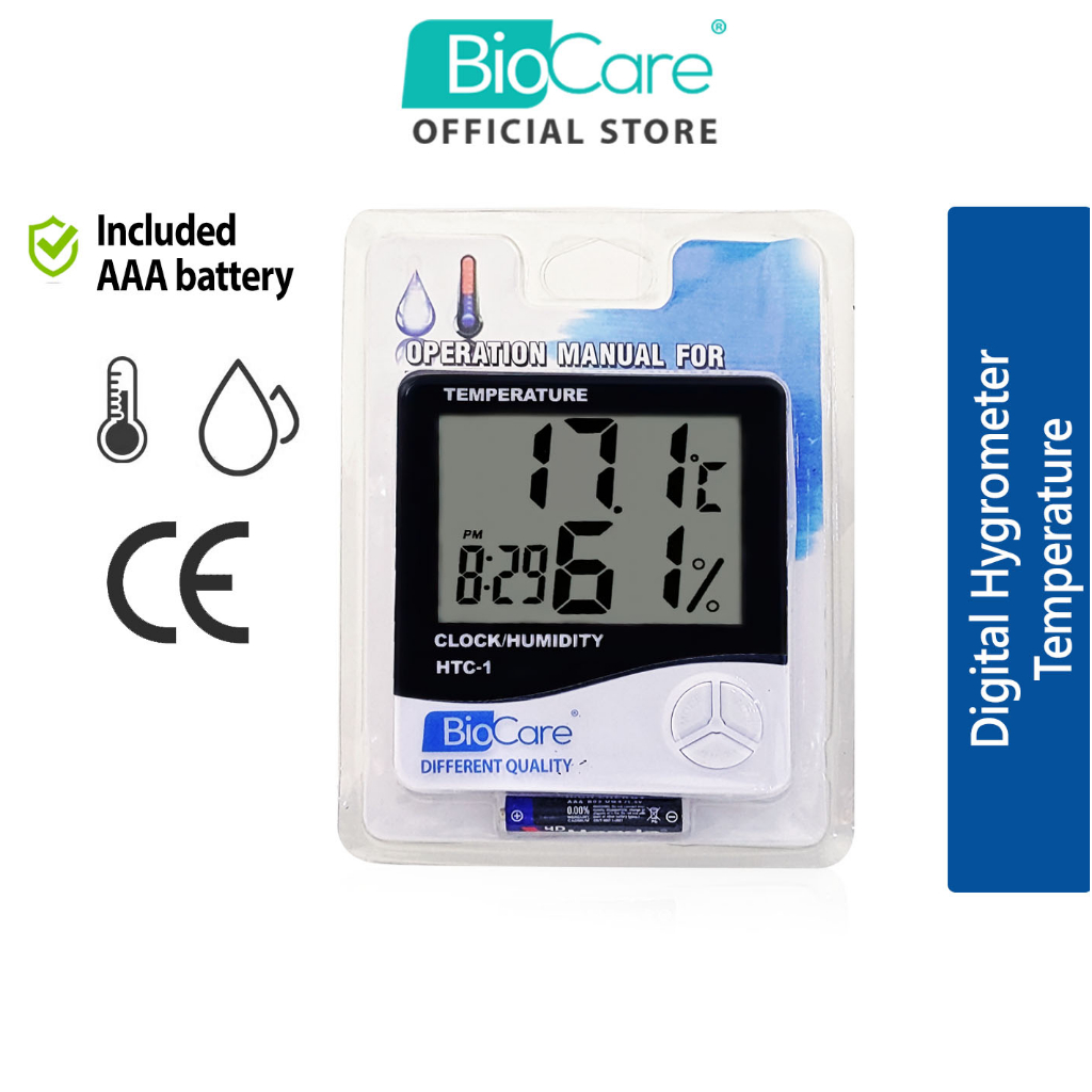 Biocare HTC-1 Digital Hygrometer with LCD Display (3 in 1 - Humidity ...
