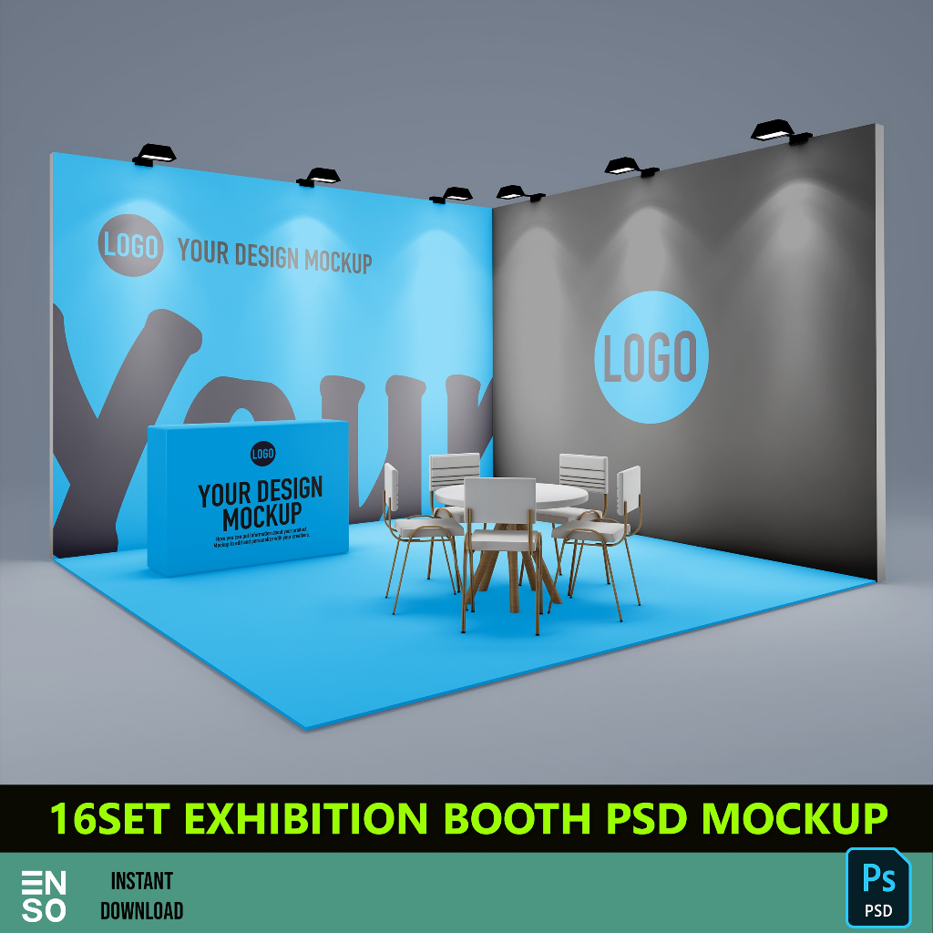 16-Set Exhibition Booth Stand PSD Mockup | Editable PSD Design Mockup ...