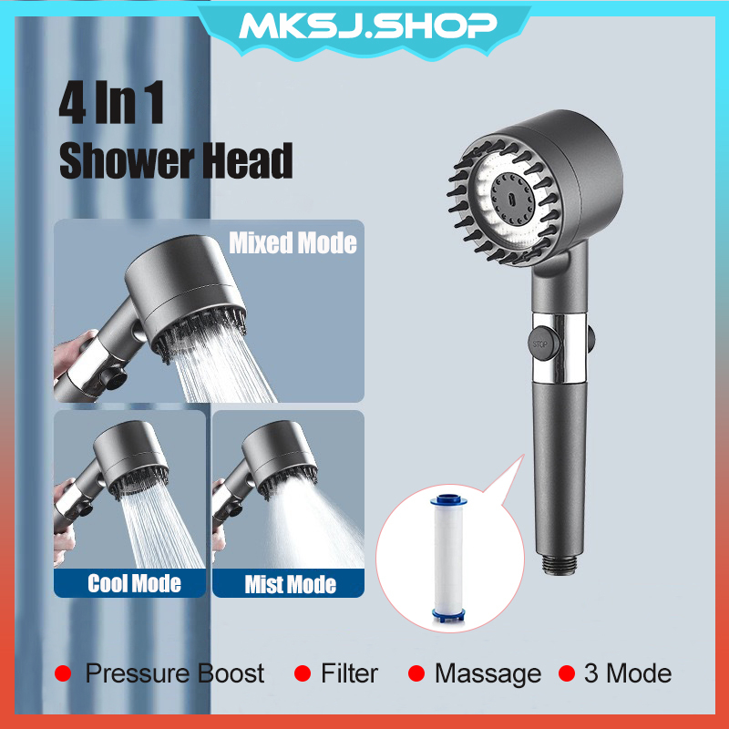 4 In 1 High Pressure Shower Head With Filter Pressurized Hand Shower ...