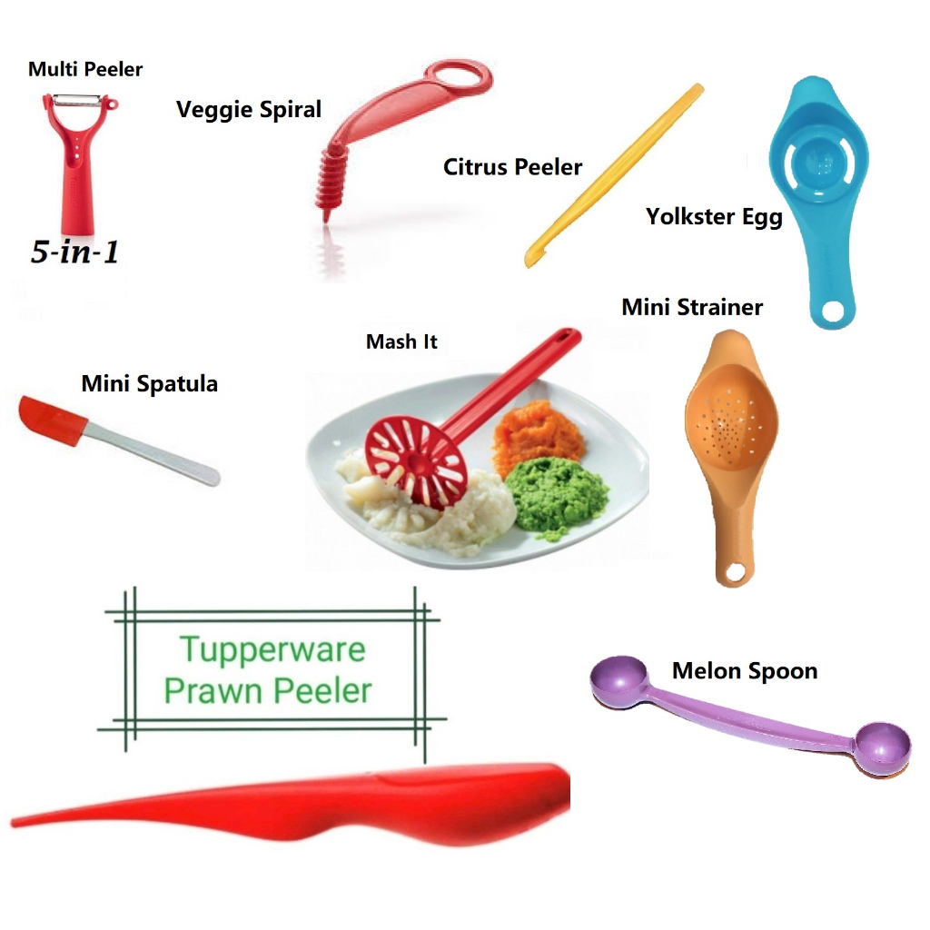 Tupperware Mini Spatula/ Multi Peeler/ Prawn Peeler / Mash It/ Veggie ...