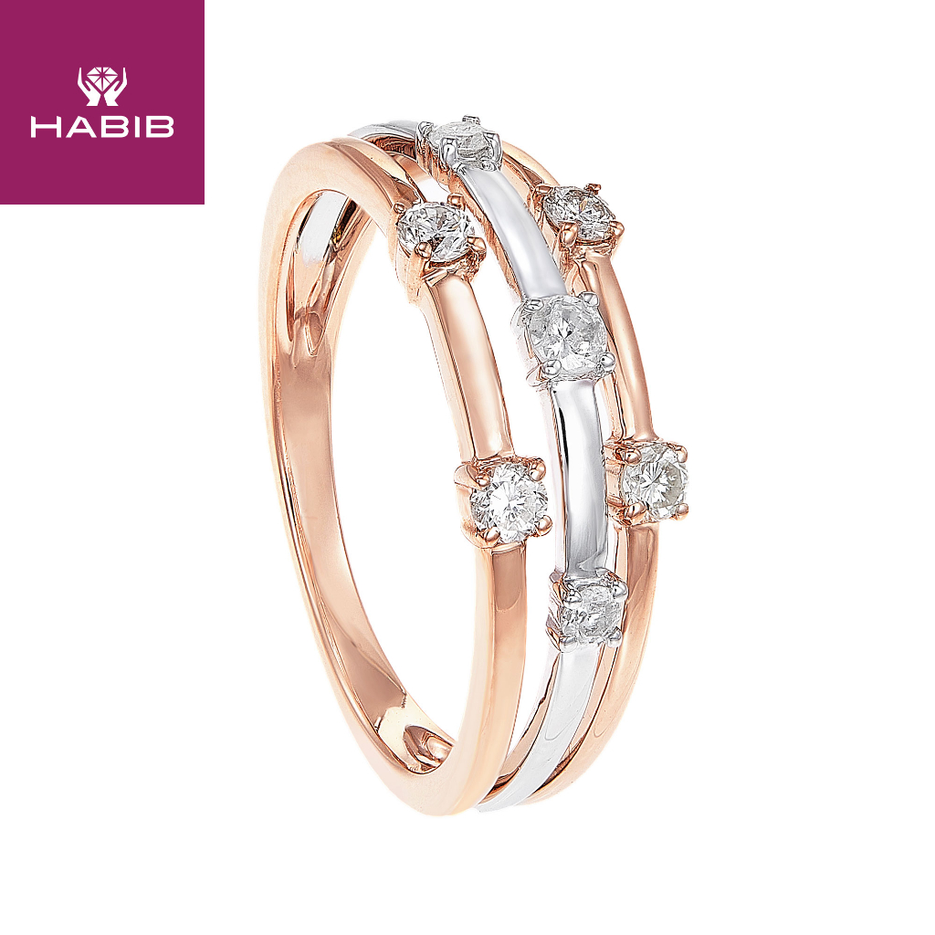 HABIB CHIC | Three Layer Band Round Diamond Ring in Rose and White Gold ...