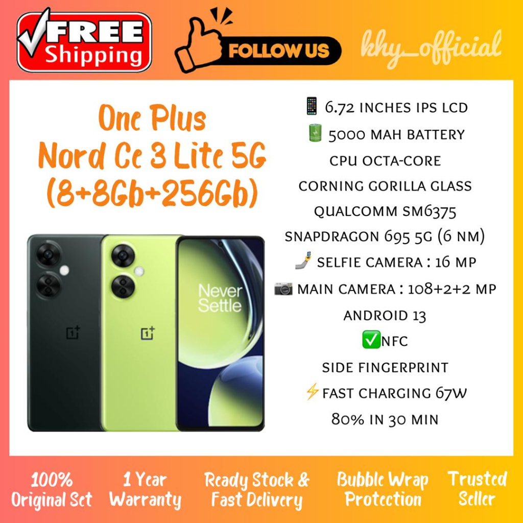 New Smartphone Original One Plus Nord CE 3 Lite 5G [ 8+8Gb Extended ...