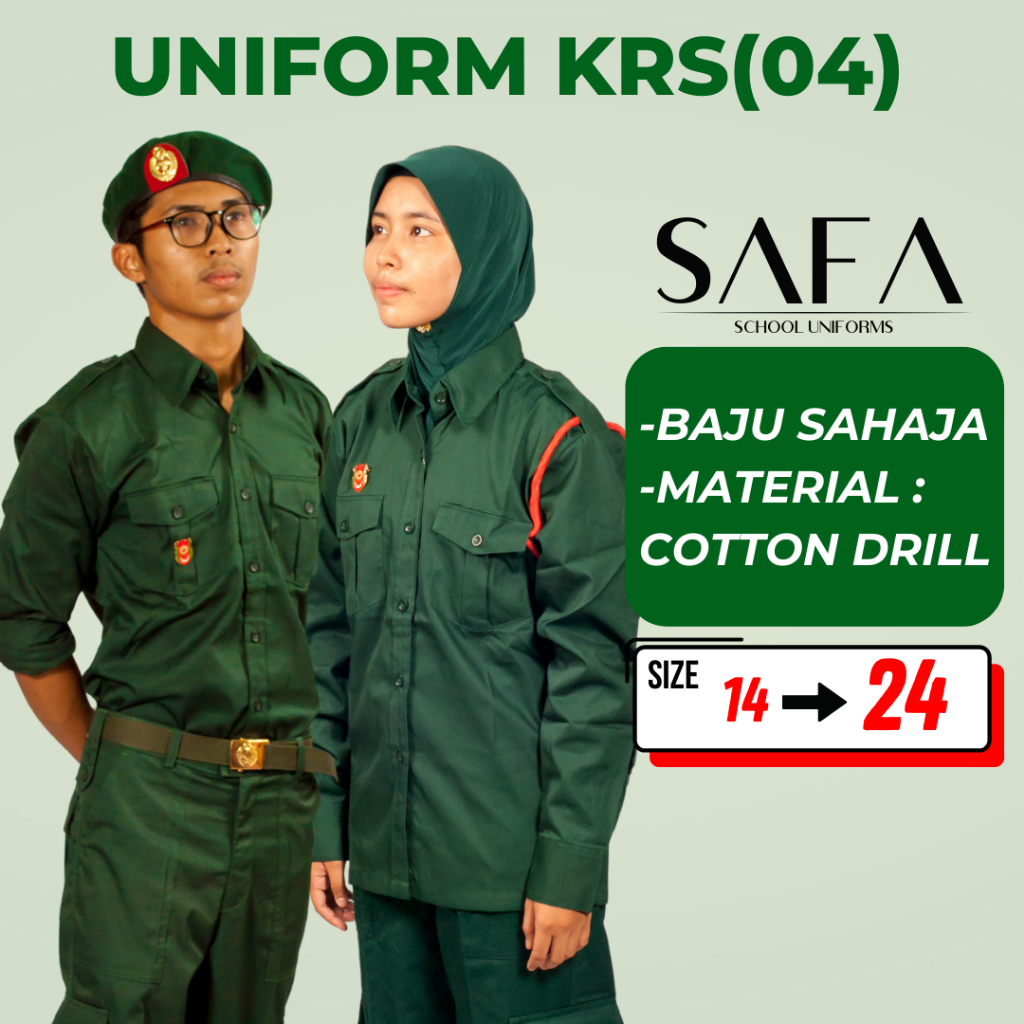 BAJU KEMEJA KADET REMAJA SEKOLAH KRS LENGAN PANJANG HIJAU GELAP TUA ...